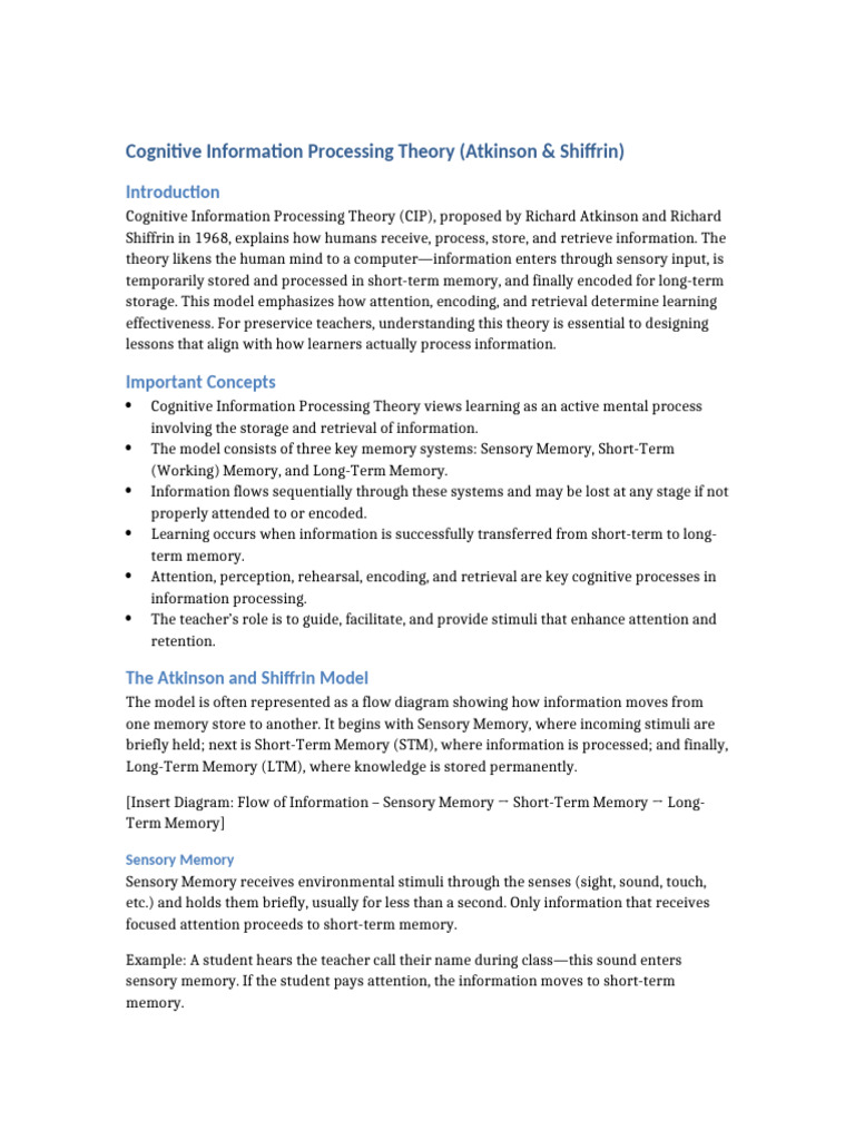 Cognitive Information Processing Theory Handouts Pdf Memory