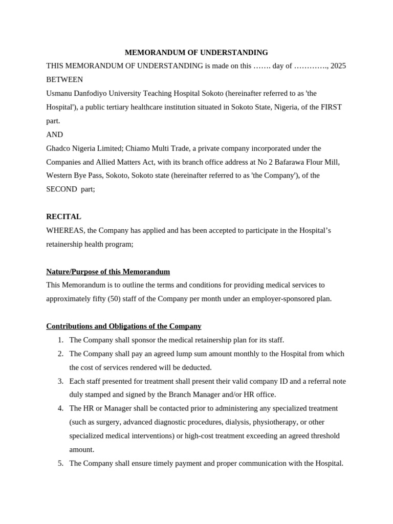 Memorandum of Understanding | PDF | Indemnity | Legal Liability