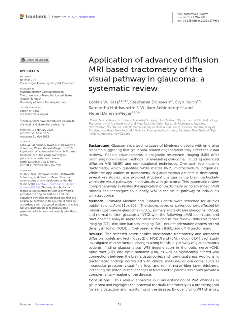 Application of Advanced Diffusion MRI Based Tractometry of The Visual ...
