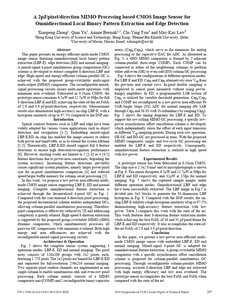 A 2PJ Pixel Direction MIMO Processing Based CMOS Image Sensor for ...
