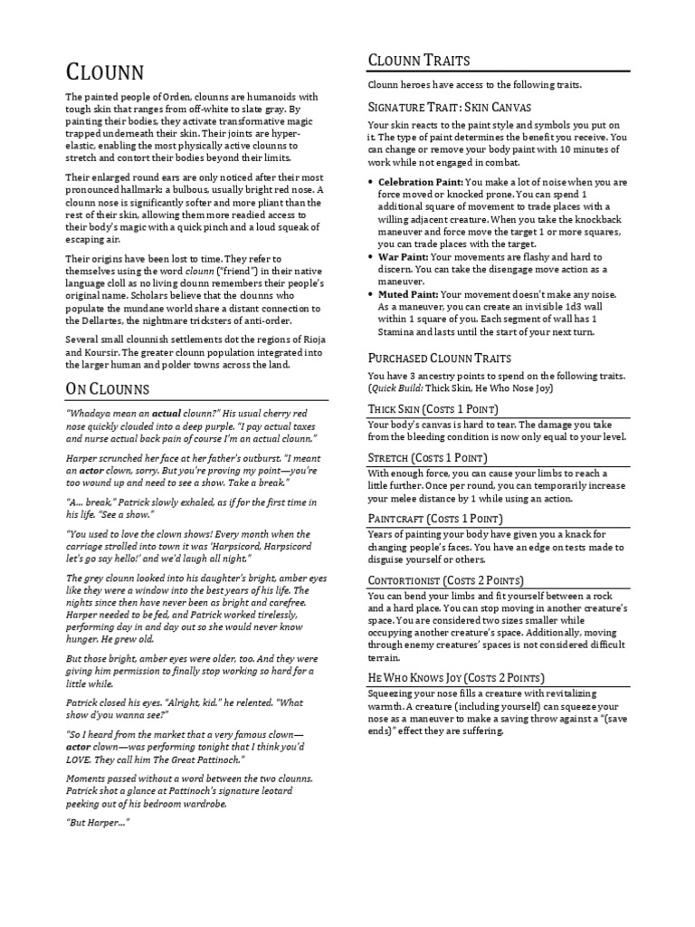 Clounn: Humanoid Traits and Magic | PDF