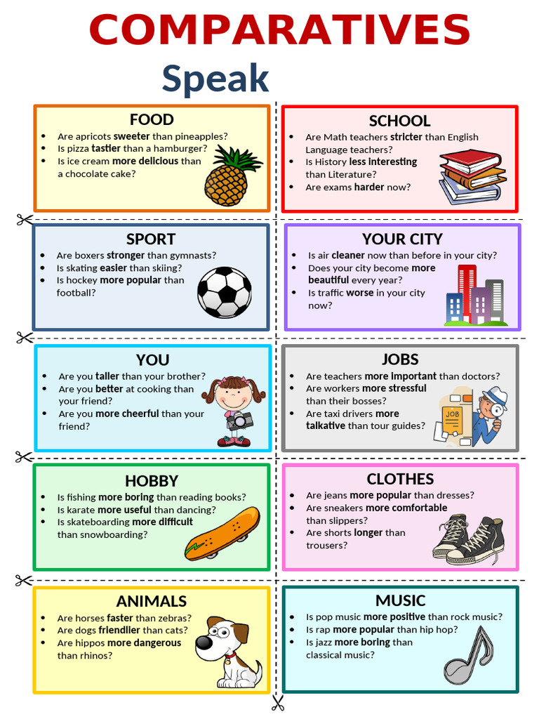 A2 KET Comparatives Question Cards. | PDF