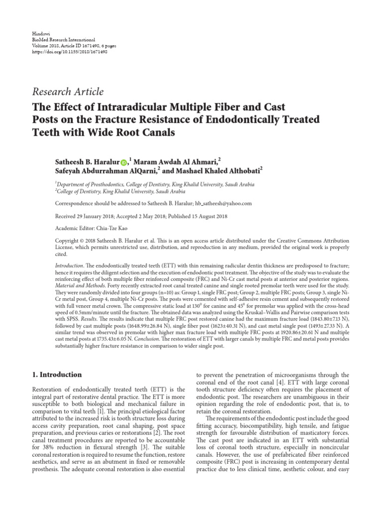The Effect of Intraradicular Multiple Fiber and CA | PDF | Dentistry ...