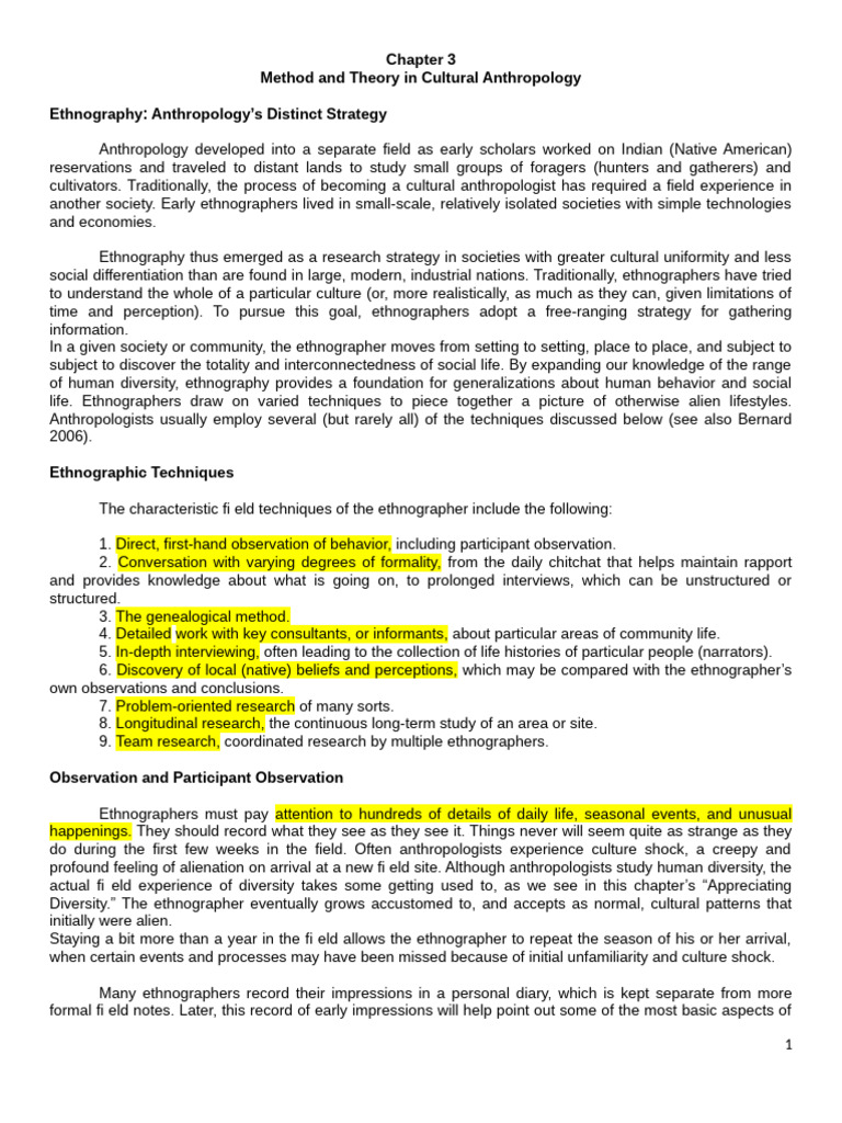 Socio Cultural Anthropology Chapter 3 | PDF | Ethnography | Anthropology