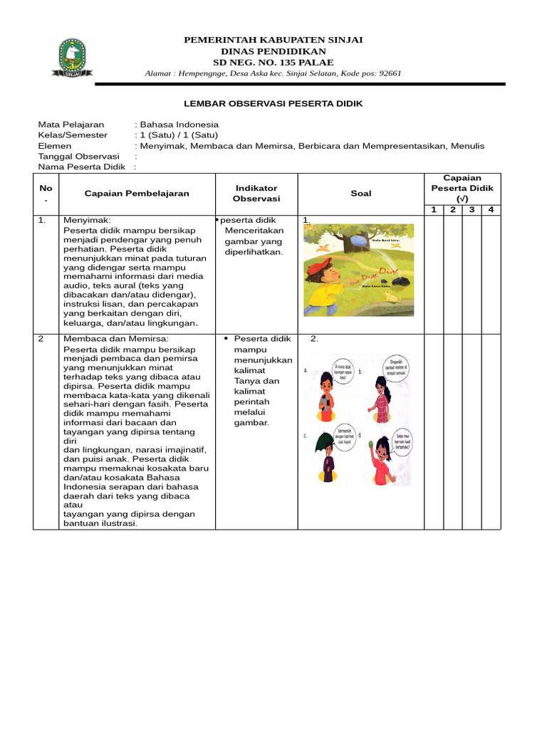 Contoh Soal SAS BAHASA INDONESIA - Kelas 1 SD | PDF