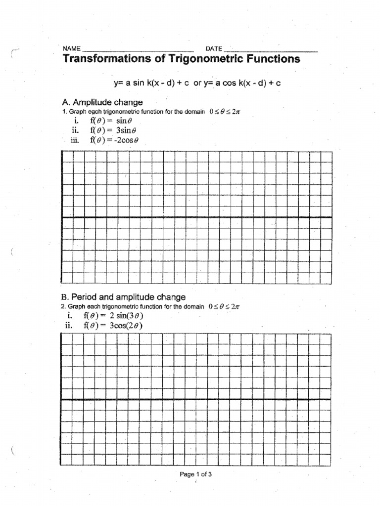 5.3 Transformations of Trig Functions Classwork_Homework | PDF