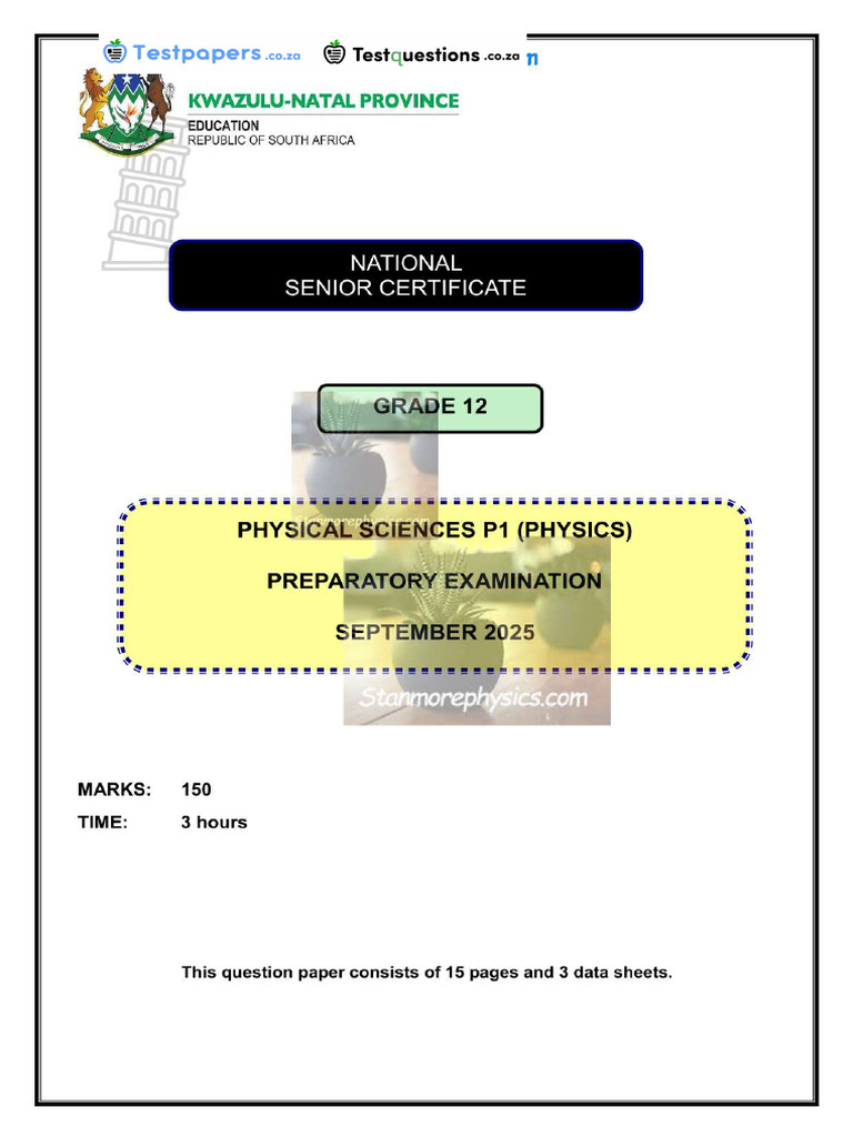 KZN Physical Sciences Grade 12 September 2025 P1 and Memo | PDF
