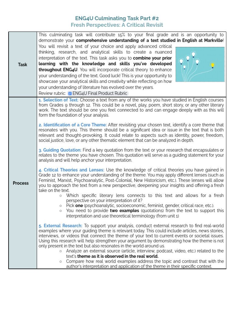 ENG4U Critical Text Analysis Guide | PDF | Critical Theory | Theory