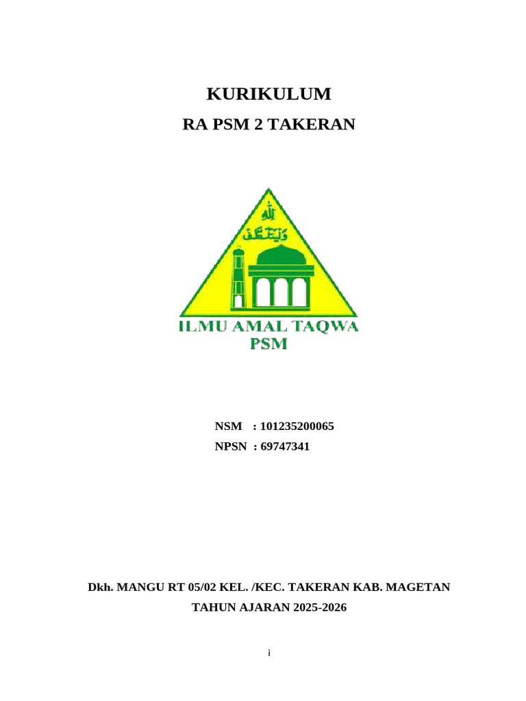 Kurikulum RA PSM 2 Takeran 2025/2026 | PDF