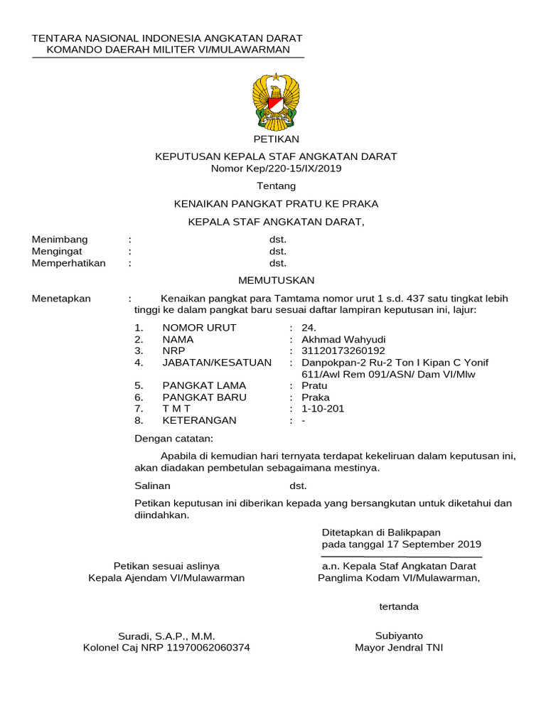 Kenaikan Pangkat Pratu ke Praka TNI | PDF