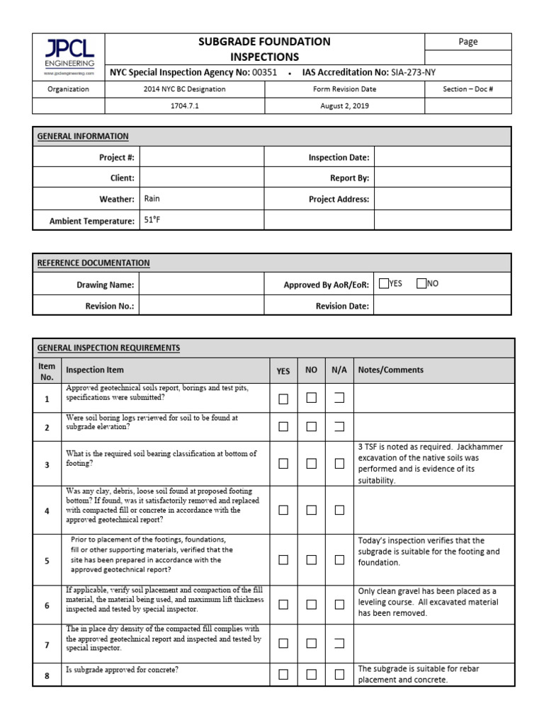 NYC Subgrade Foundation Inspection Report | PDF