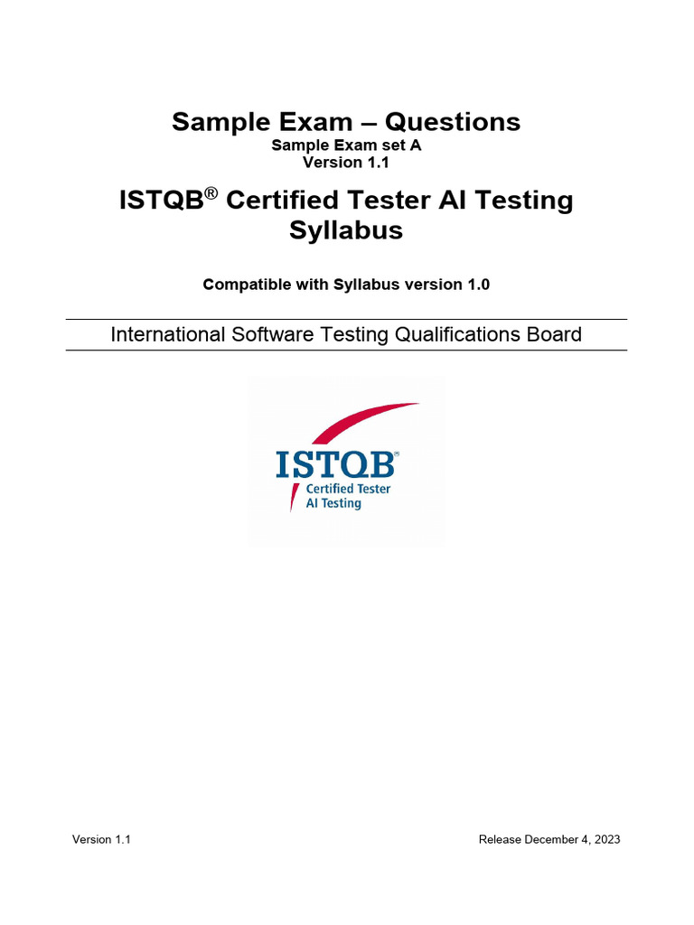 ISTQB CT AI Sample Exam Questions v1.1 | PDF | Machine Learning ...