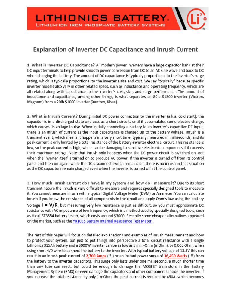 Explanation of Inverter DC Capacitance and Inrush Current | PDF | Power ...