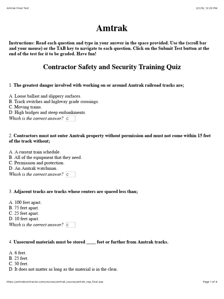 Amtrak Final Test - Solutions | PDF | Amtrak | Security Guard