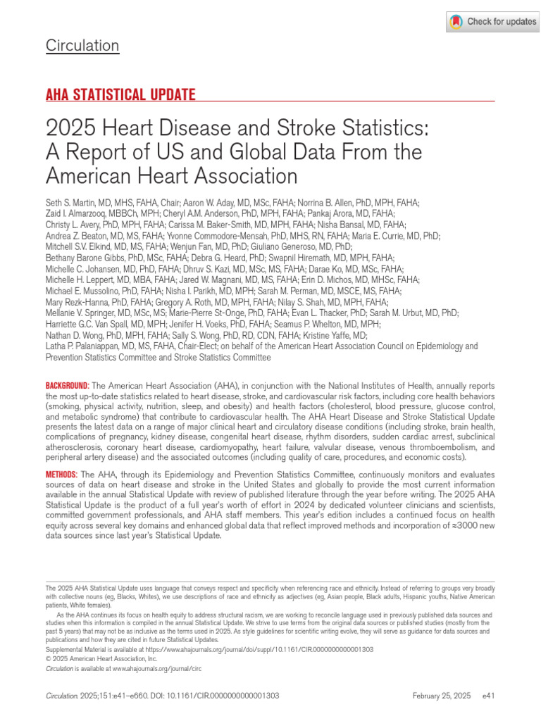 2025 Heart Disease and Stroke Statistics A Report of Us and Global Data ...