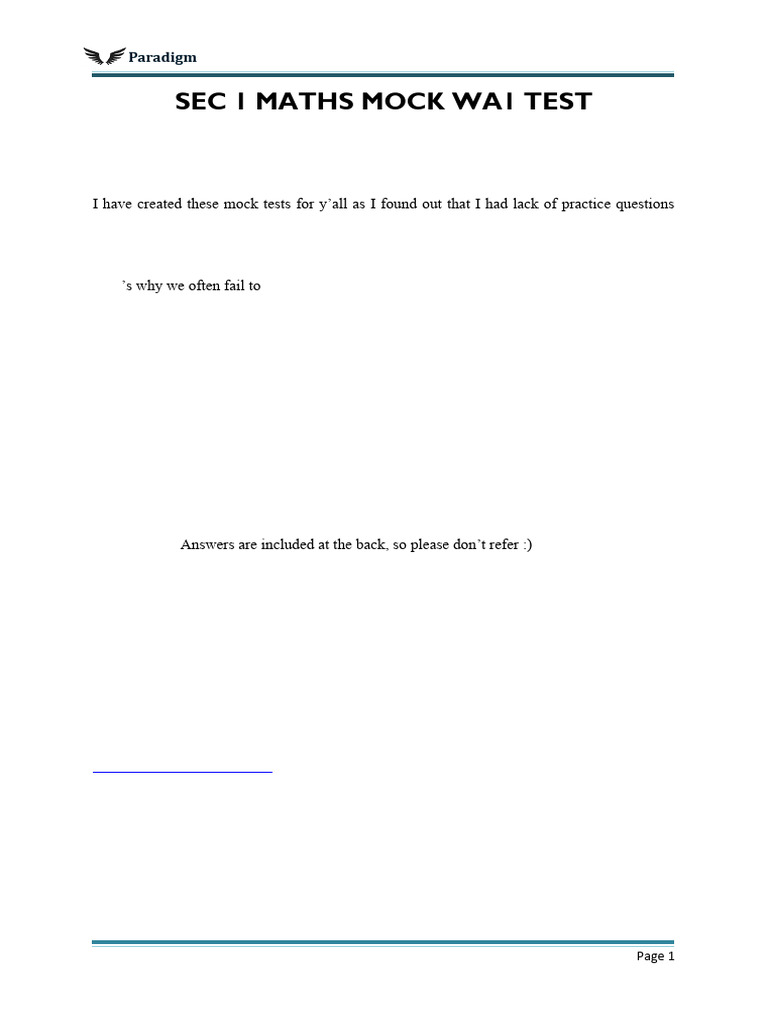 Sec 1 Maths WA1 Mock Test Guide | PDF | Numbers | Pi