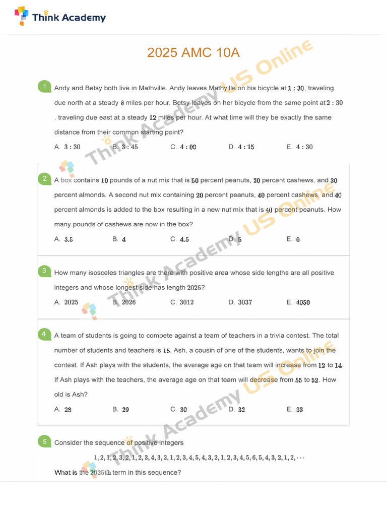 2025 AMC 10A Problem PDF | PDF
