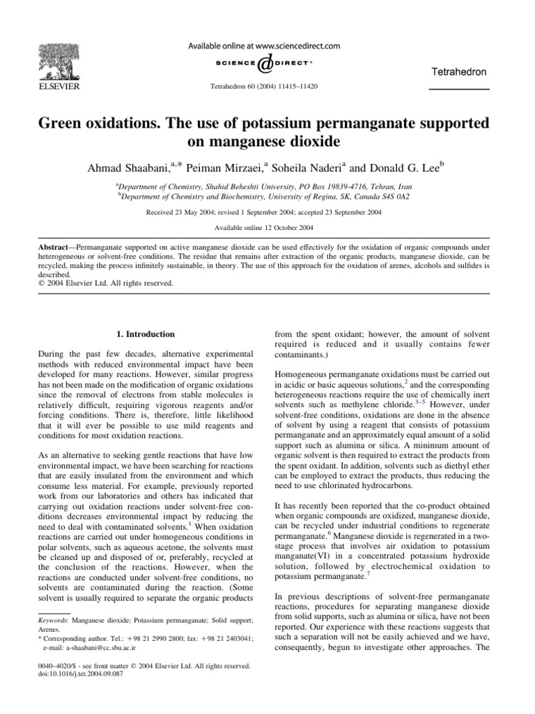 Potassium Permanganate Supported On Manganese Dioxide | PDF | Aldehyde ...