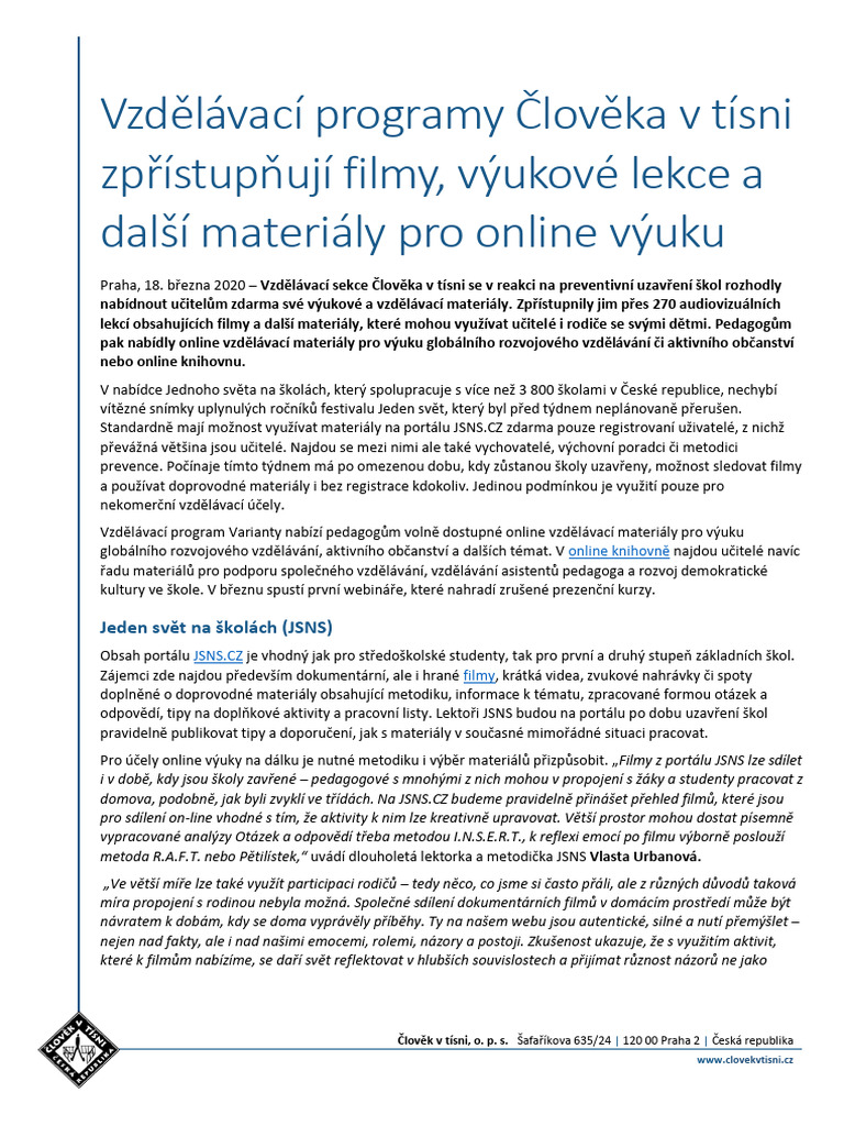 TZ Vzdelavaci Programy Cloveka V Tisni Zpristupnuji Online Materialy ...