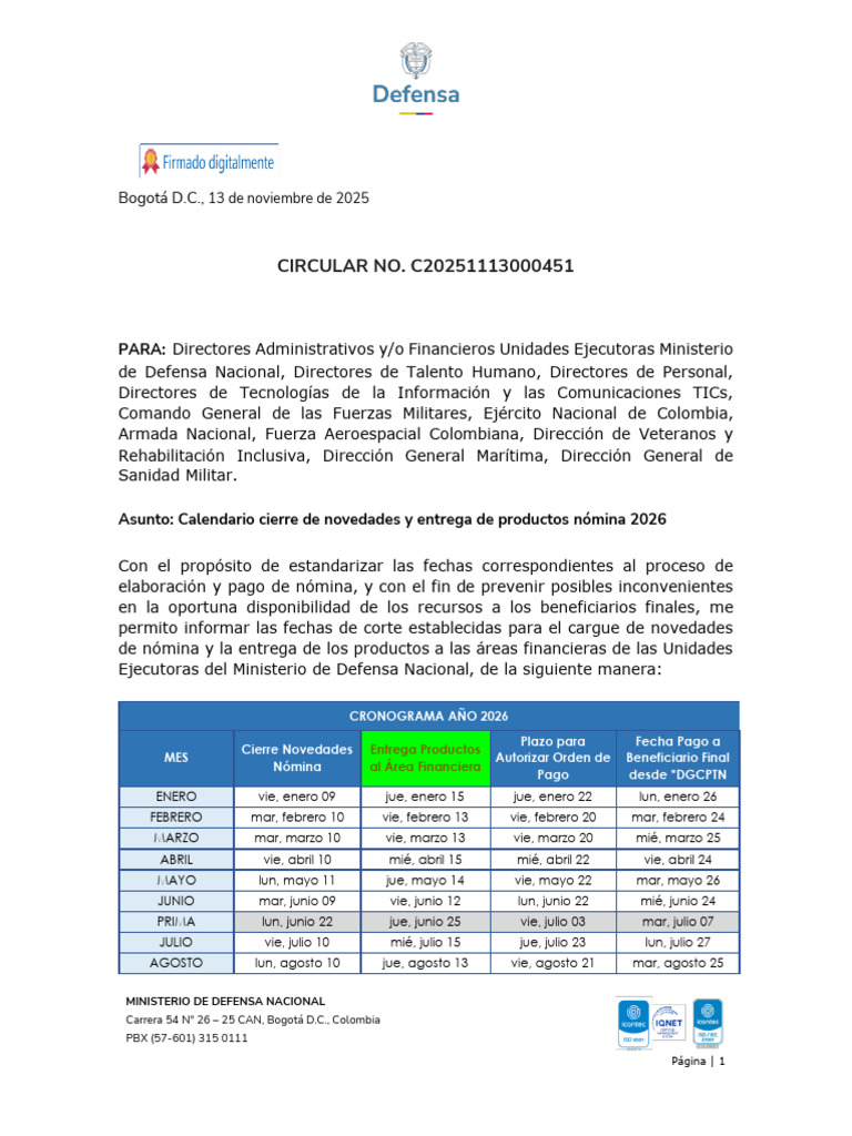 Circular No. C20251113000451 | PDF | Colombia | Política de defensa