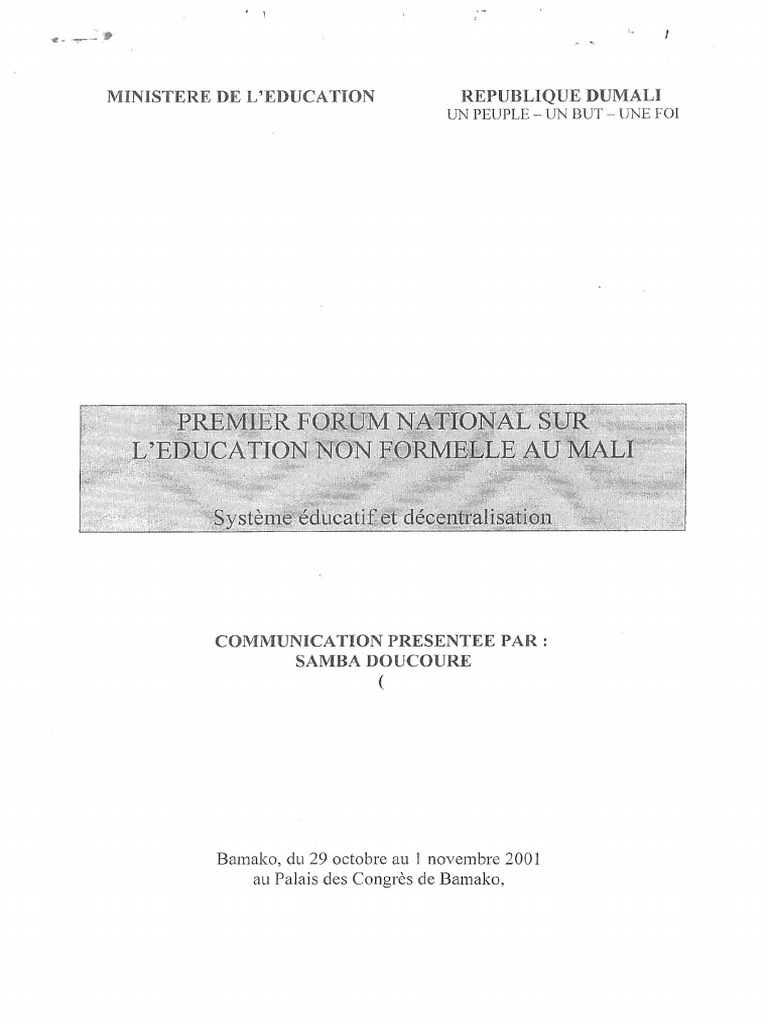 Forum sur l'éducation non formelle au Mali | PDF | Enseignement ...