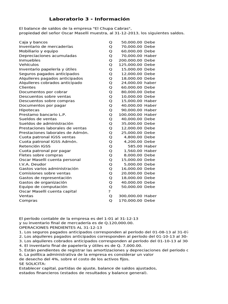 Laboratorio 3 | PDF | Depreciación | Hoja de balance