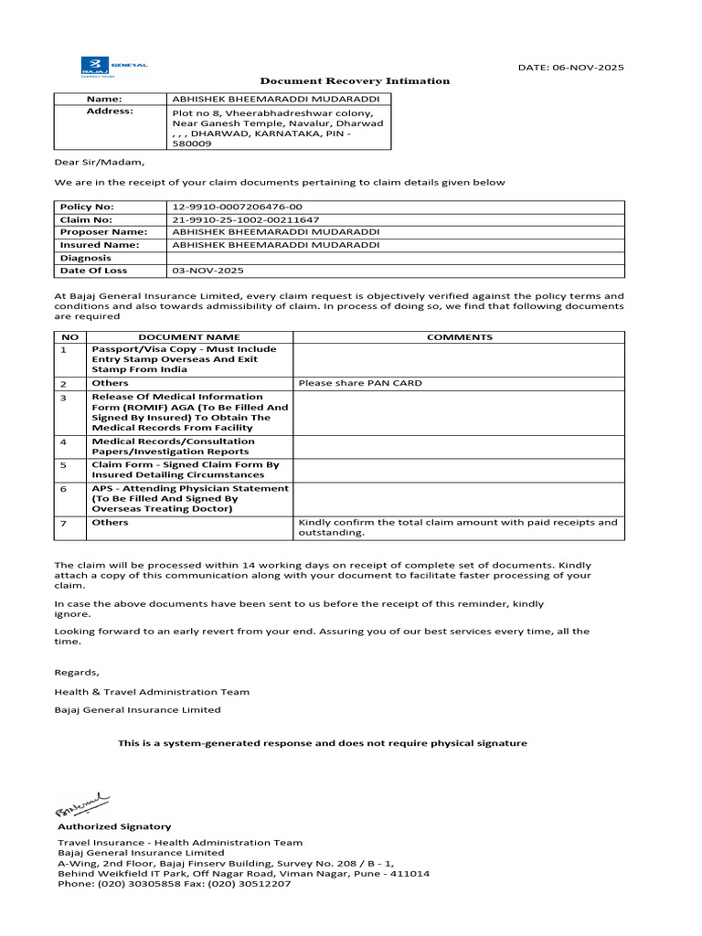 Document Recovery Intimation | PDF