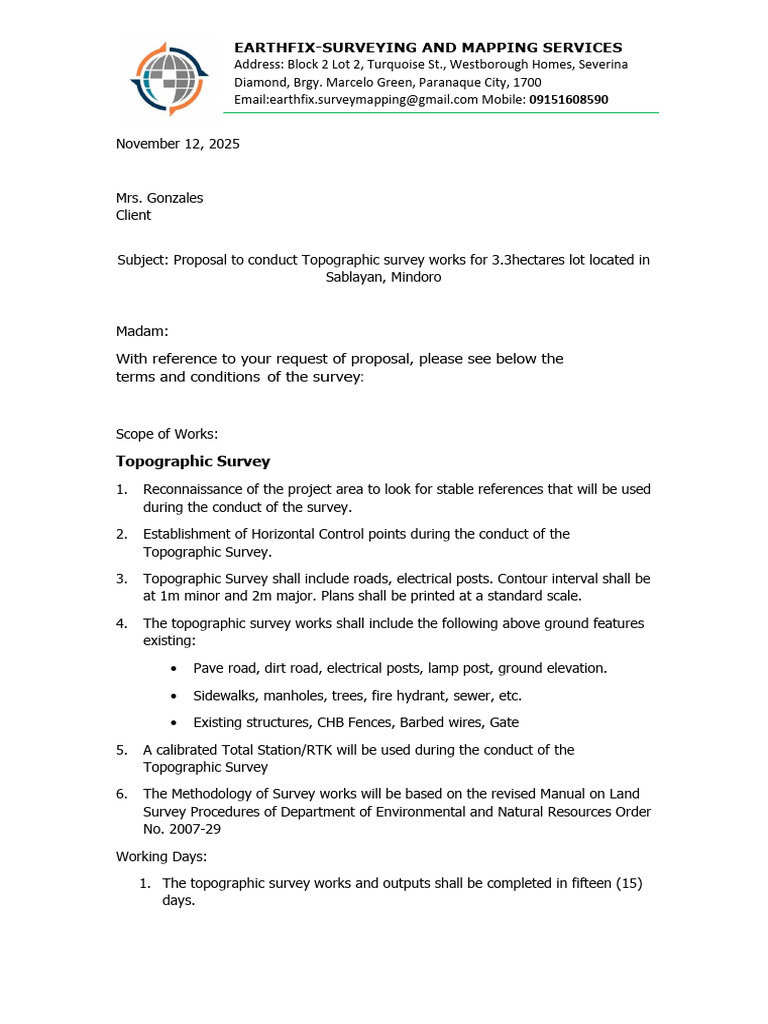 Proposal To Conduct of Topographic Survey Located in Sablayan Mindoro ...