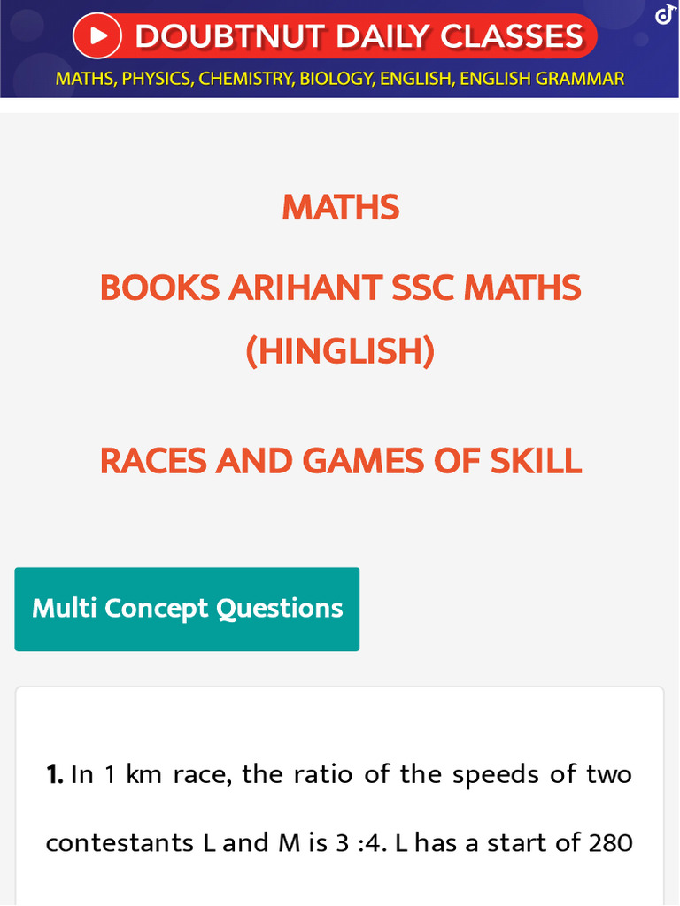 SSC Maths Race and Skill Problems | PDF | Speed | Chess