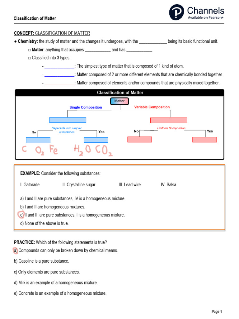 Classification of Matter Worksheet | PDF | Chemical Substances | Mixture
