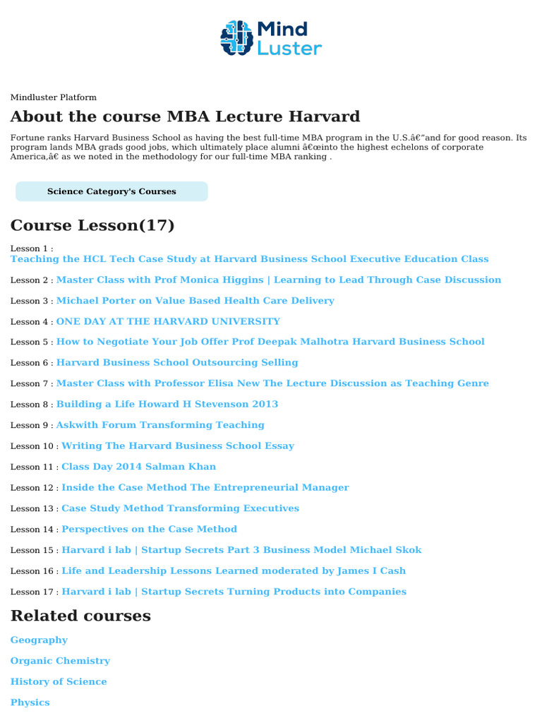 MBA Lecture Harvard Course Content | PDF