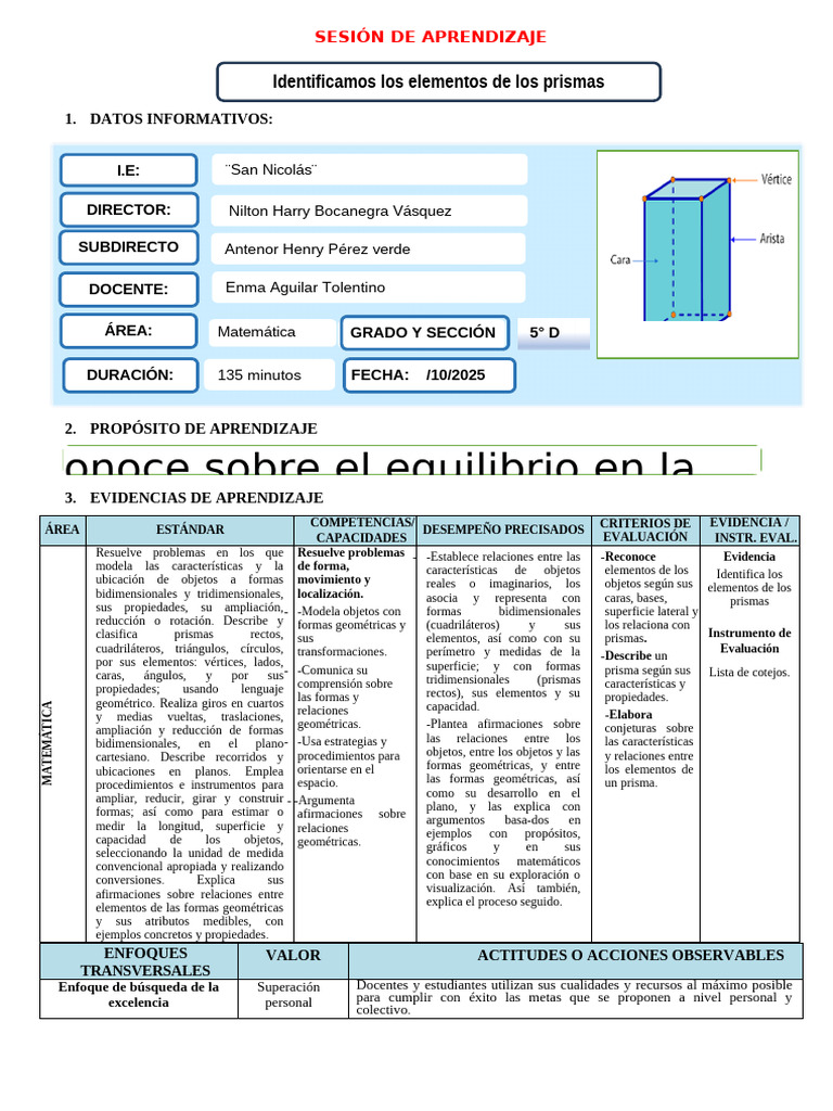 Sesión de Aprend. #01 - Sem 2 - Mat - Elementos Del Prisma | PDF ...