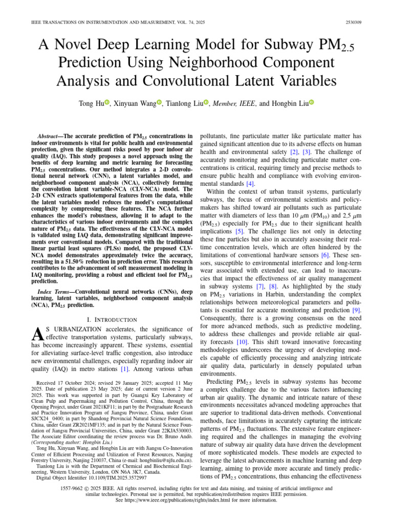 A Novel Deep Learning Model For Subway PM2.5 Prediction Using Neighborhood Component Analysis ...