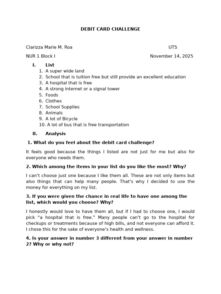 Roa Debit Card Challenge | PDF