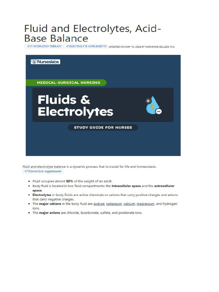 Fluid and Electrolyte Notes | PDF