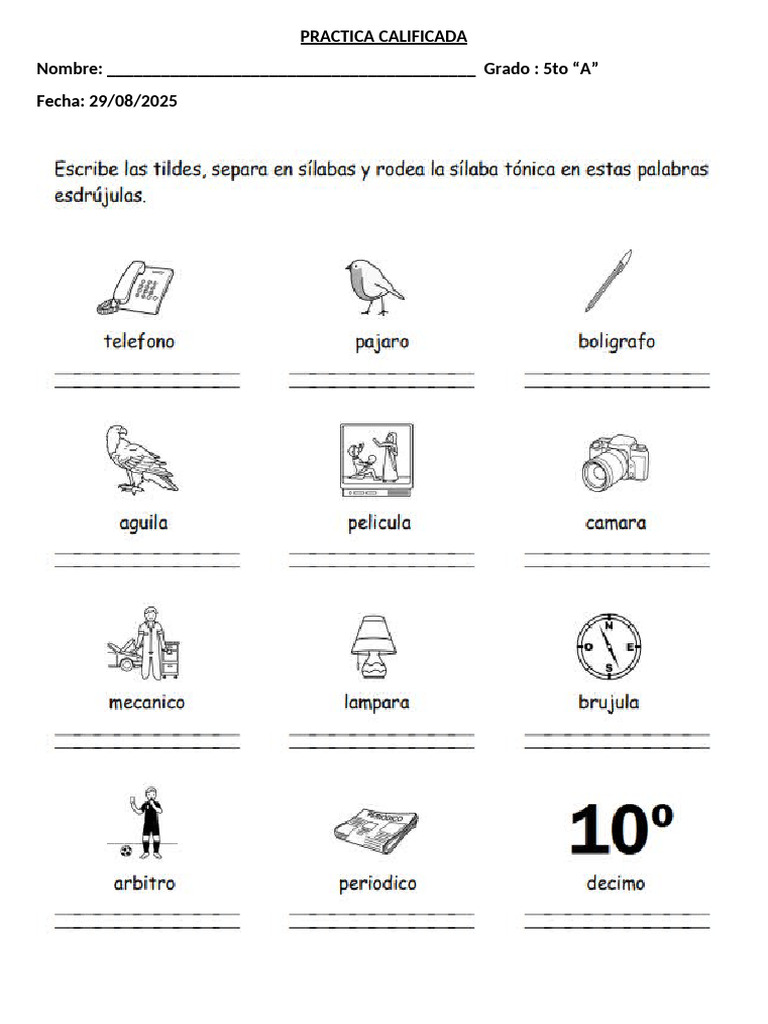 Practica Palabras Agudas Graves y Llanas | PDF