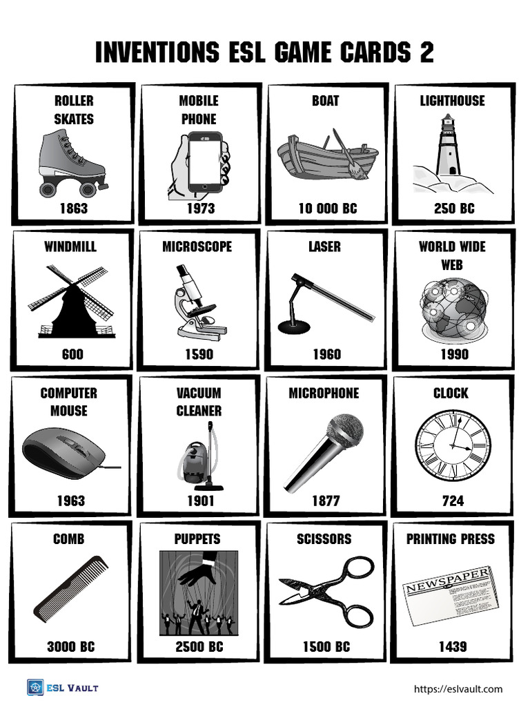 Inventions Esl Game Cards Printable 2 | PDF