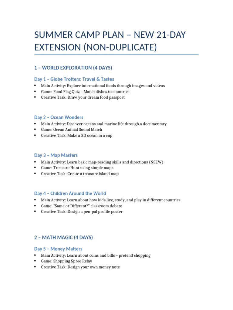 Summer Camp 21 Day Extension NEW | PDF
