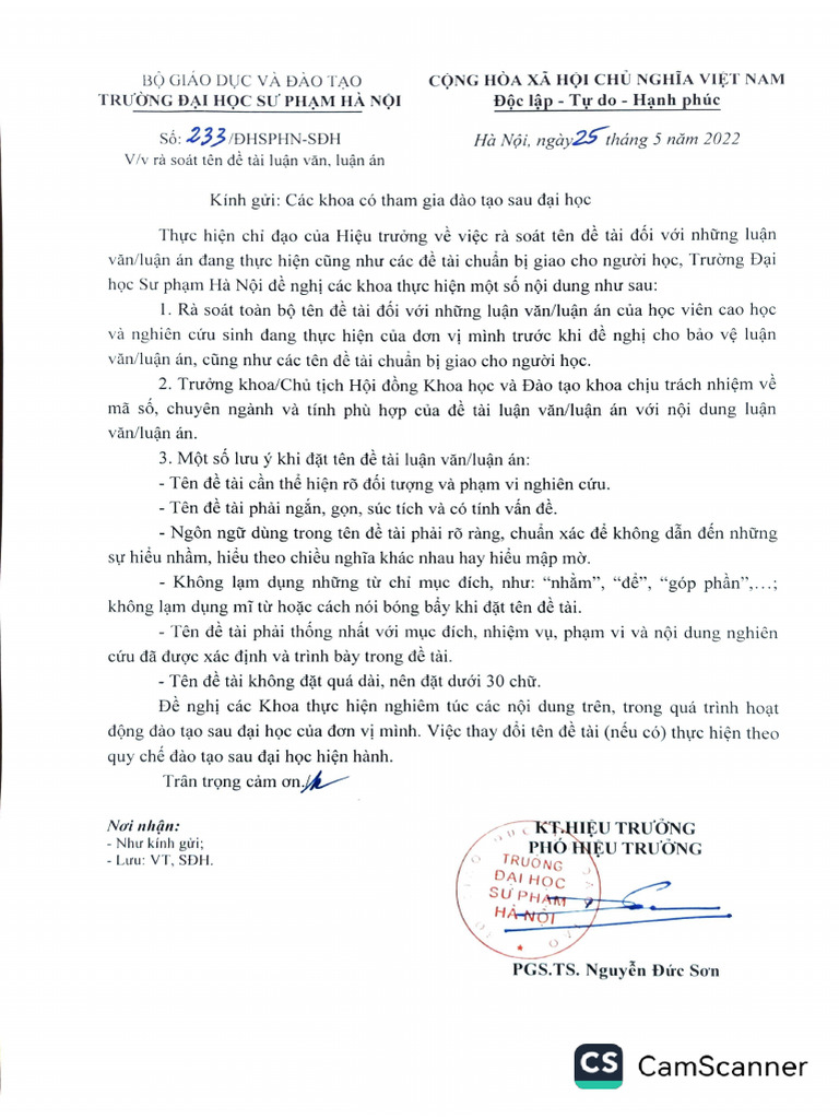 Rà Soát Tên Đề Tài CH, NCS (1) | PDF