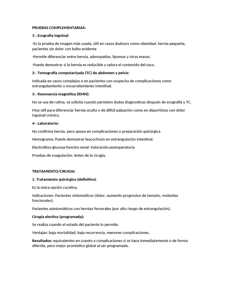 Pruebas Complementarias. Hernia Inguinal | PDF | Cirugía | Medicina CLINICA