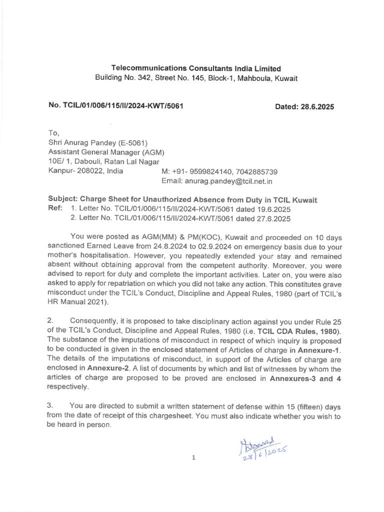 Charge Sheet - Revised - 28jun25 | PDF
