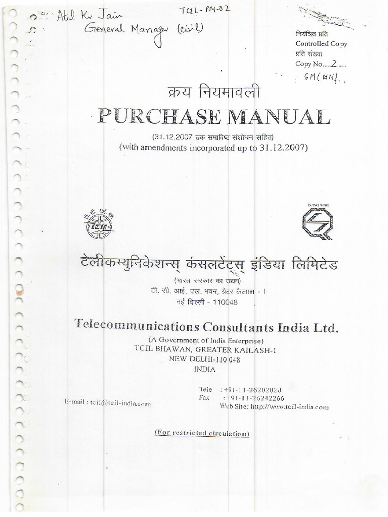 Purchase Manual (Scanned) | PDF