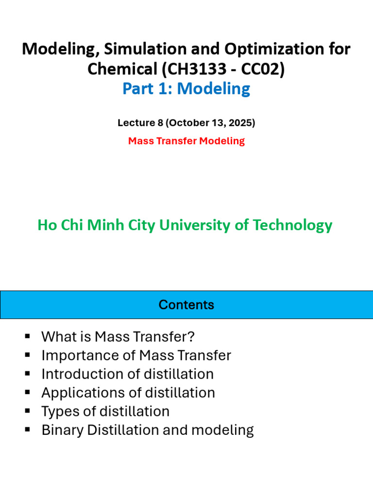 Lecture 8 - Mass Transfer Modeling | PDF | Distillation | Continuum ...