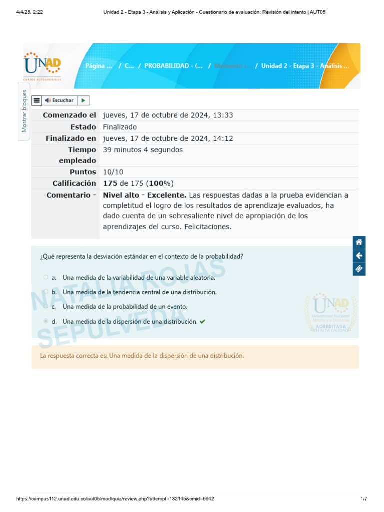 PROBABILIDAD Unidad 2 - Etapa 3 - Análisis y Aplicación - Cuestionario ...