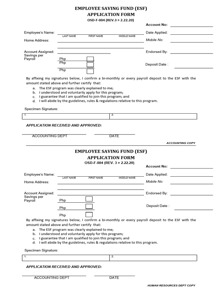 Employee Saving Fund Application Form | PDF | Business
