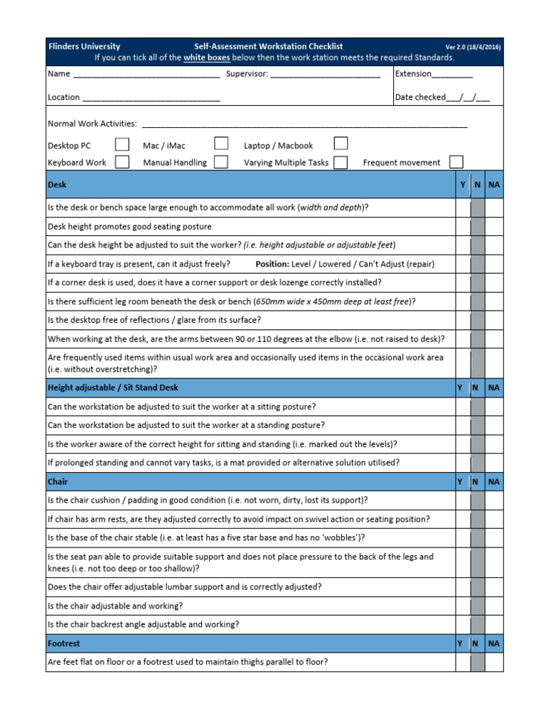 Flinders University Workstation Checklist | PDF | Chair | Computer Keyboard