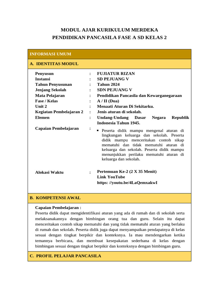 Modul Ajar Praktek Mengajar | PDF
