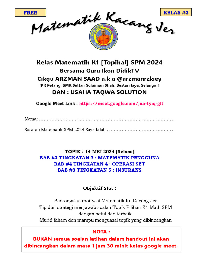 14-5-2024 Math Pengguna, Operasi Set, Insurans | PDF