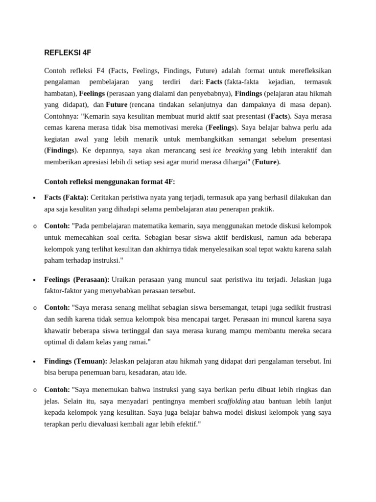 Refleksi Pembelajaran Menggunakan 4F | PDF