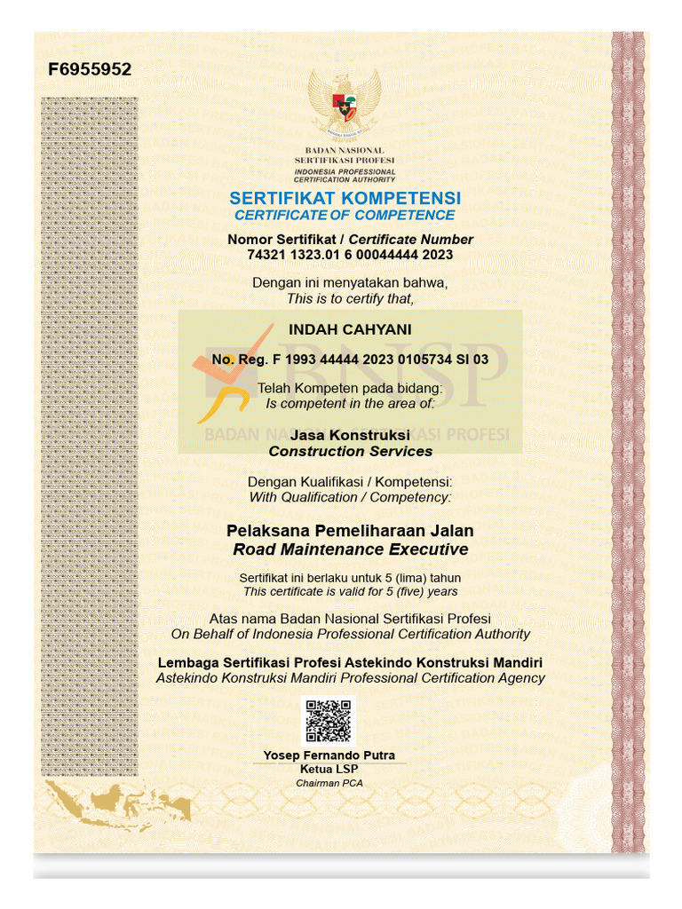 Sertifikat SKK Indah Cahyani | PDF